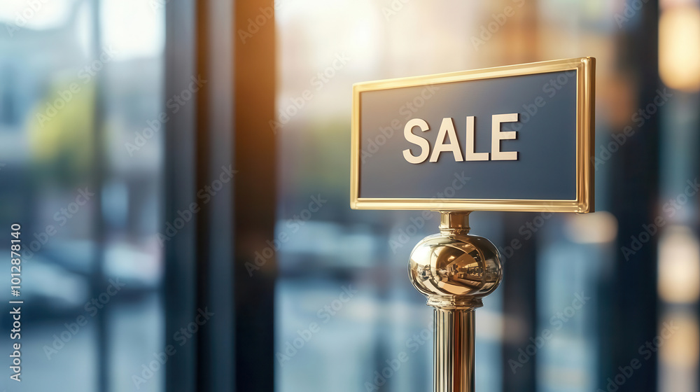 Designer brand window display with a subtle yet eye-catching Sale sign ...