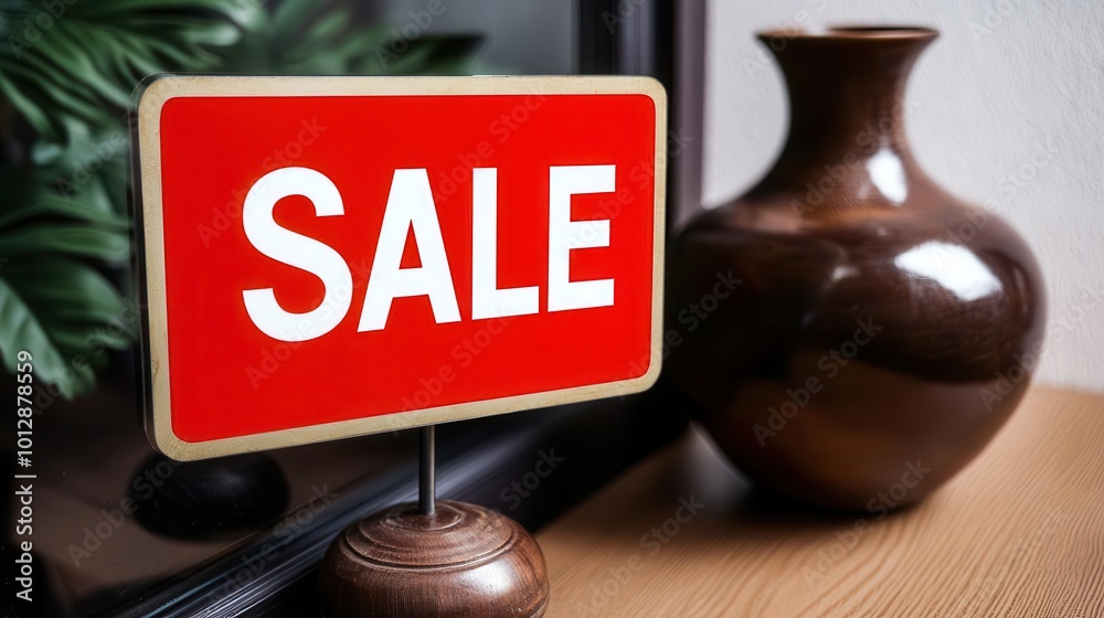 Vintage shop window with a retro-style Sale sign and marked-down ...