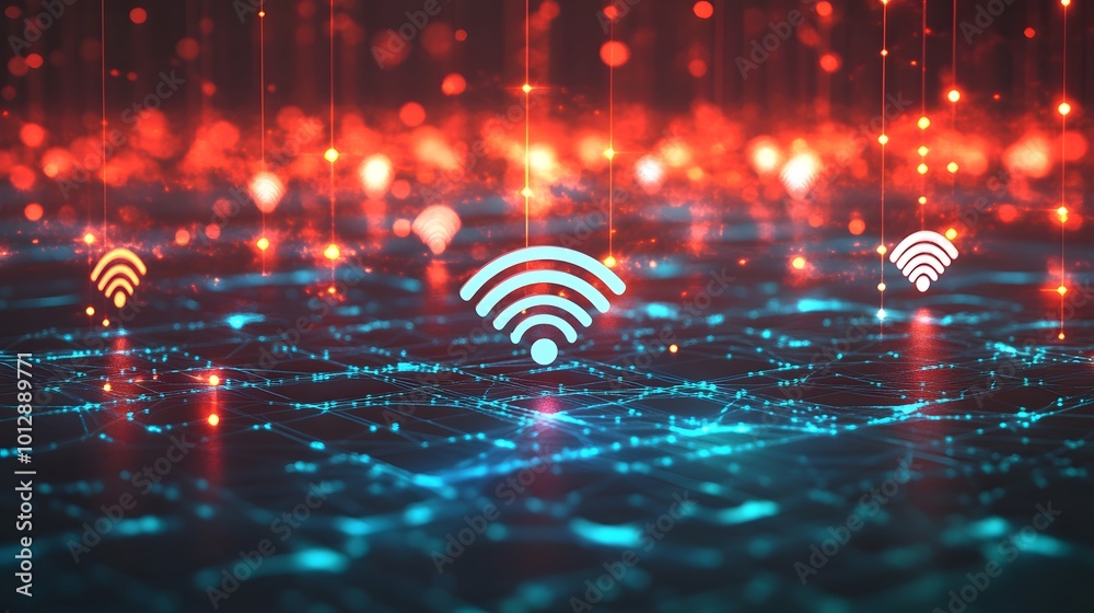 Abstract data background illustrating a wireless network with a ...