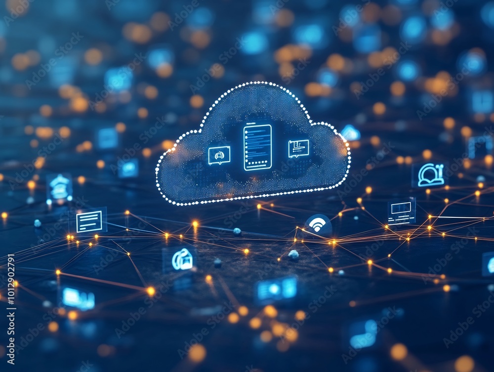 Tech company logo concept featuring modern digital symbols like cloud ...