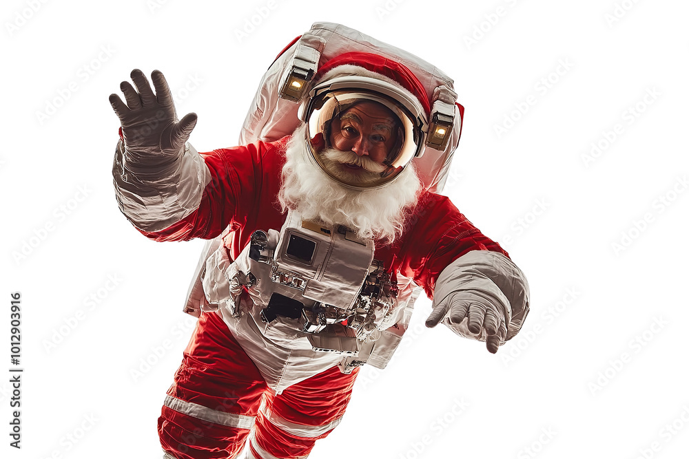 An astronaut in a Santa suit floats in space, blending Christmas cheer ...