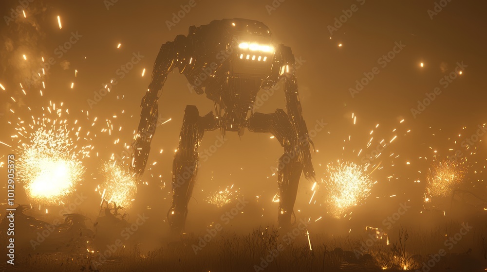 Digital Threat: Colossal Hostile AI Robot in Epic Battle Scene with ...