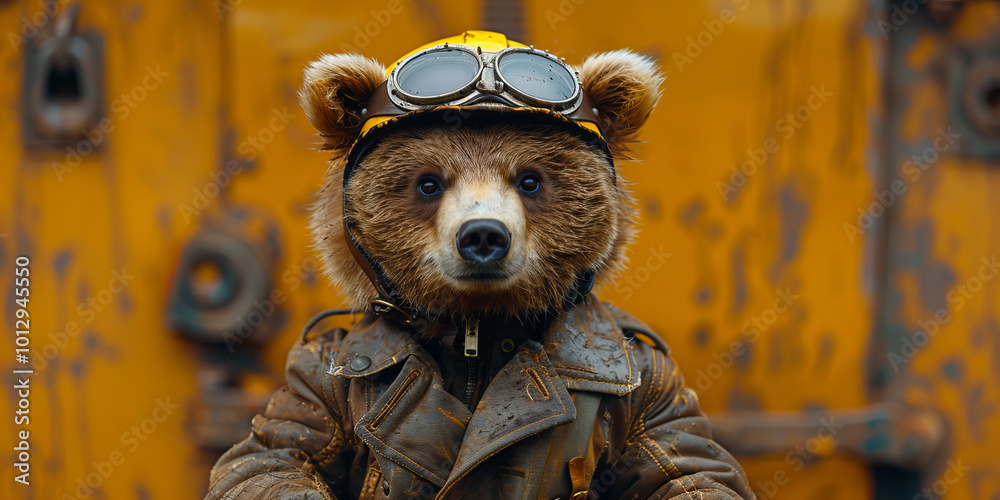 Vintage aviator bear with leather jacket and goggles evokes nostalgic ...