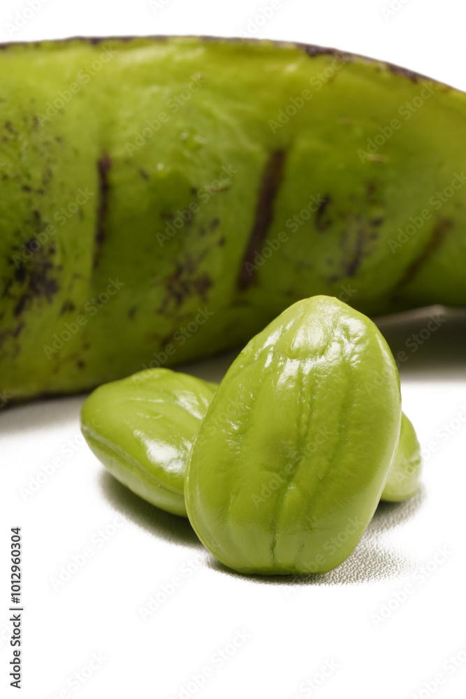 Fresh green stinky bean (petai) seeds and pods, ready for use in sambal ...