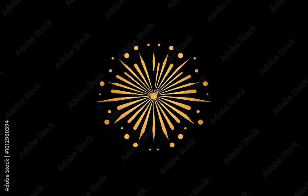 Logo graphic of a firework in glod color on a black background Stock ...