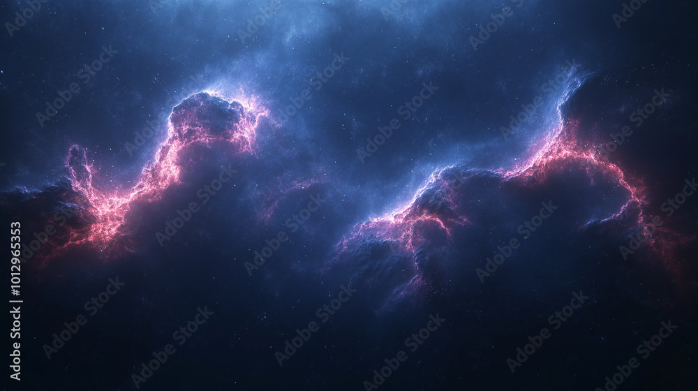 Mysterious cosmic clouds with glowing pink and blue lightning-like ...