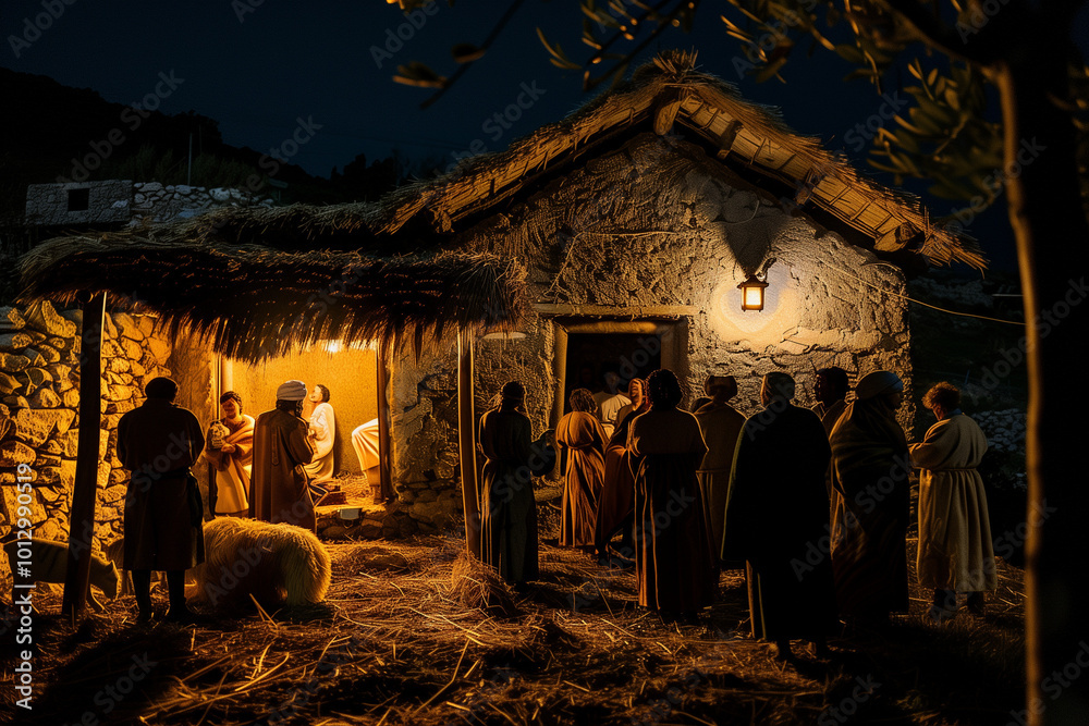 Offerings to Jesus in the Nativity Scene by Group of Villagers ...