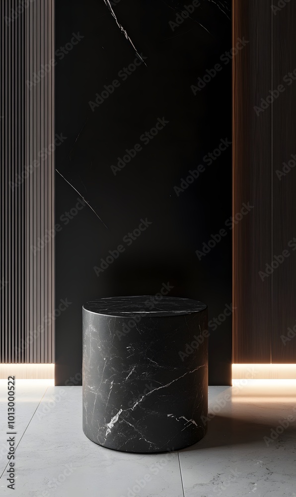 34. A stunning 3D visualization of a round, solid black stone pedestal ...