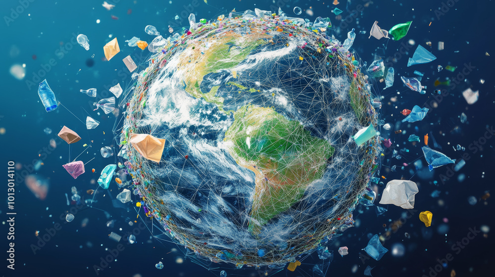 Our planet is drowning in plastic. This illustration shows Earth ...