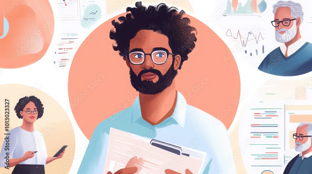 a set of illustrated avatars in circular frames showcasing diverse ...