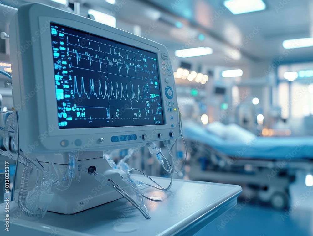 Advanced hospital monitor displaying vital signs in a modern medical ...