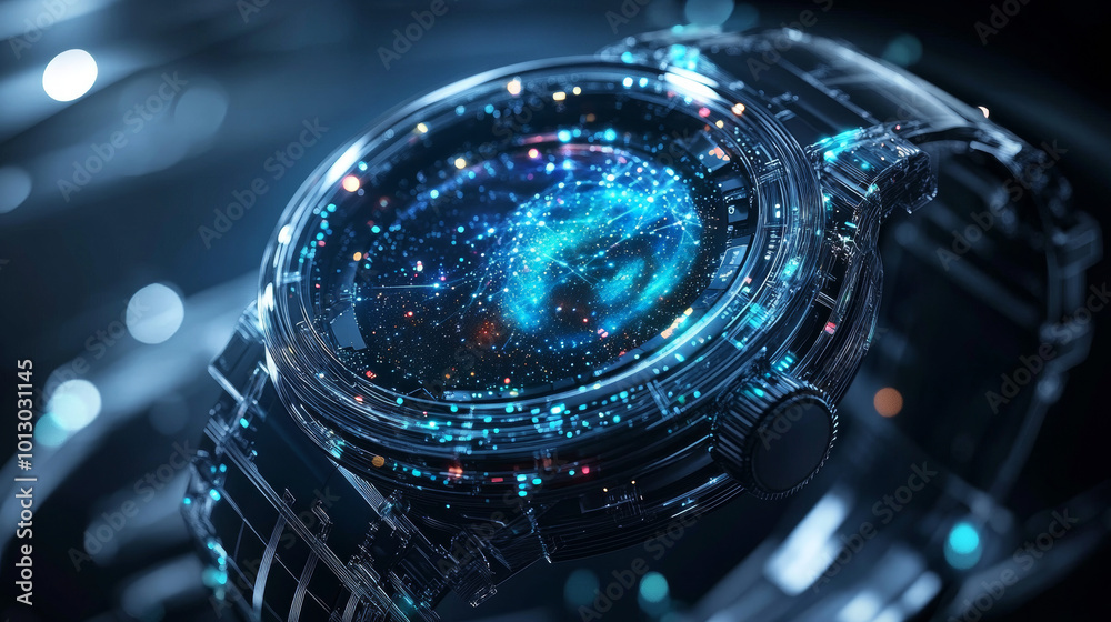 ภาพประกอบสต็อก A futuristic smartwatch design, looking like a starry ...