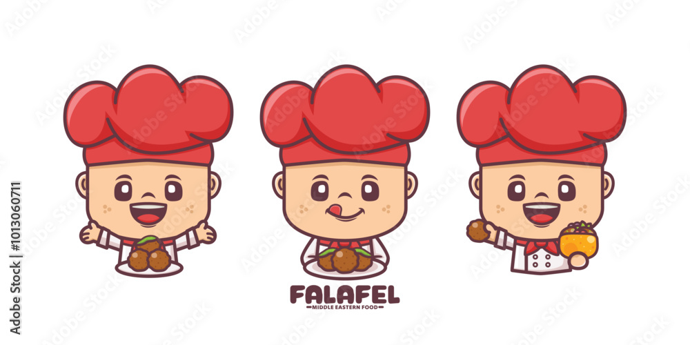 Falafel chef mascot design with different facial expressions. Middle ...
