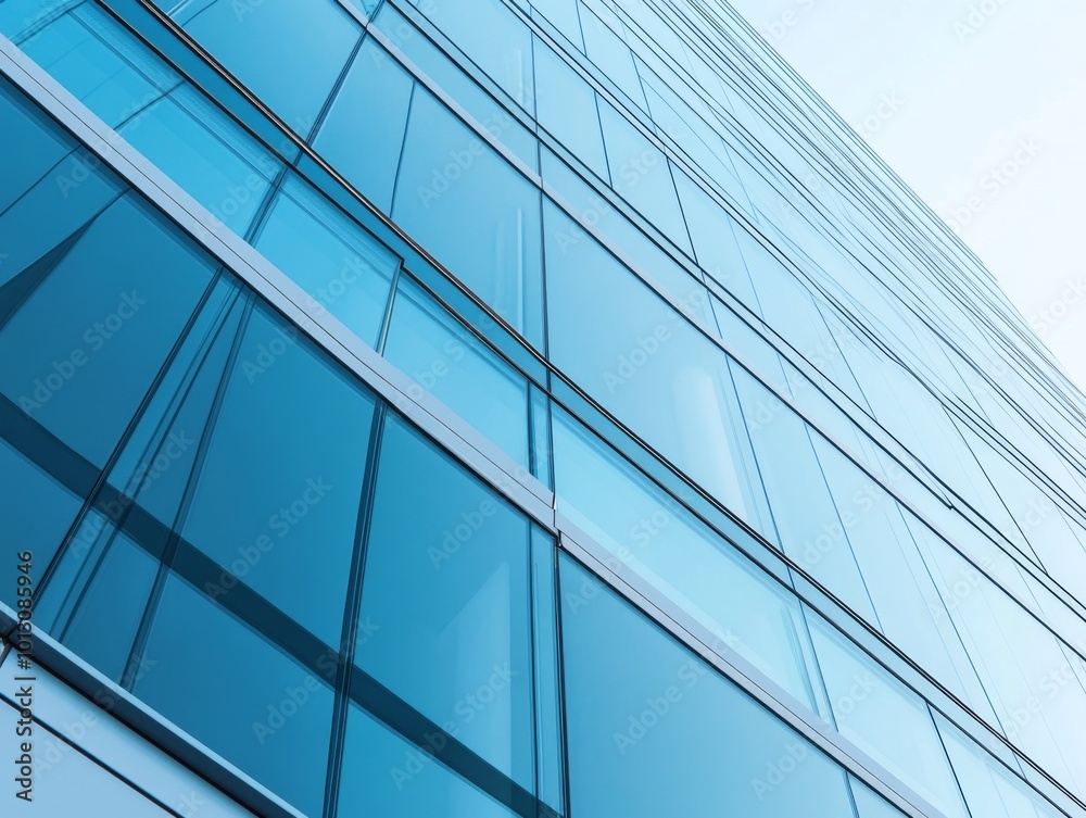 2408 56.A close-up view of a sleek commercial building with reflective ...