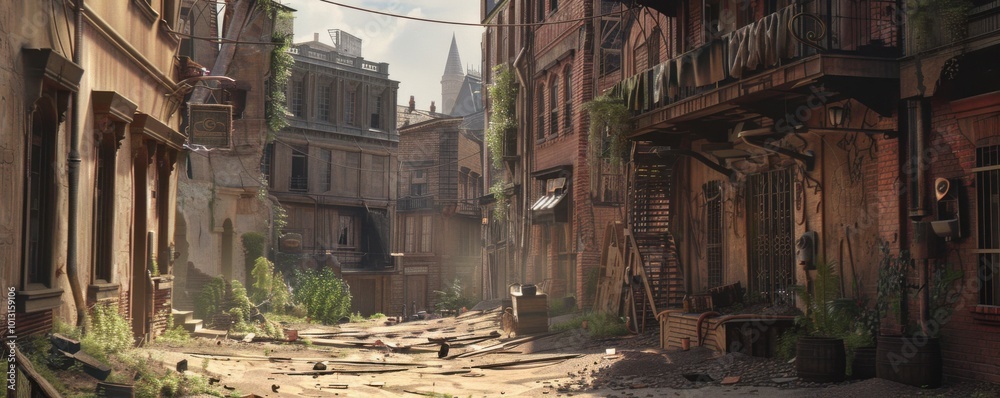 Empty ghost town with decaying buildings and dusty streets, 4K ...