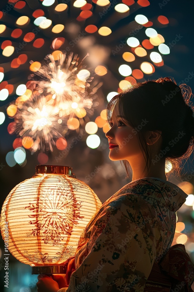 photograph of a lady in a kimono holding a traditional Japanese paper ...