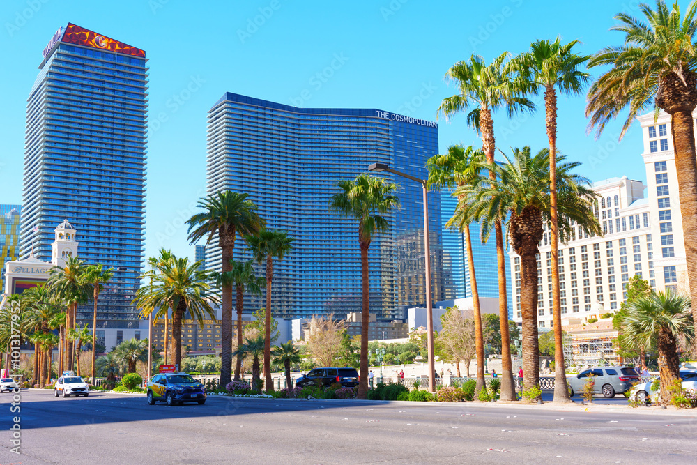 Las Vegas, Nevada - April 13, 2024: The Cosmopolitan Hotel View with Palm Trees on Las Vegas ...