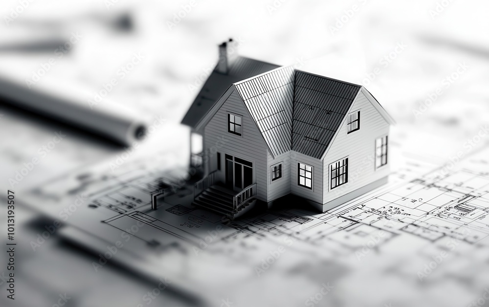 Detailed 3D small house model positioned on a professional architecture ...