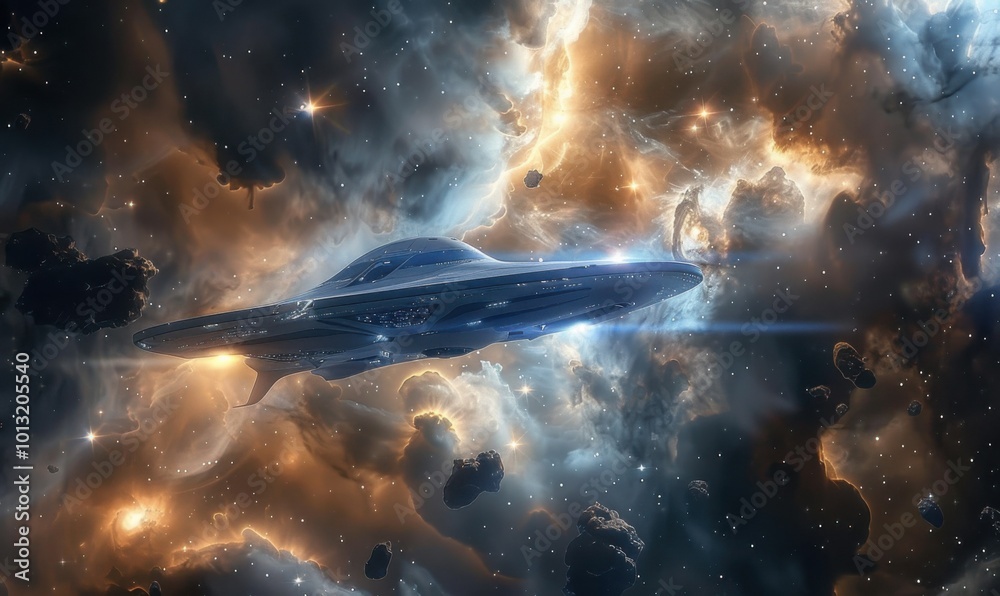 Nebular cruise aboard a luxury space liner, passing through ethereal ...