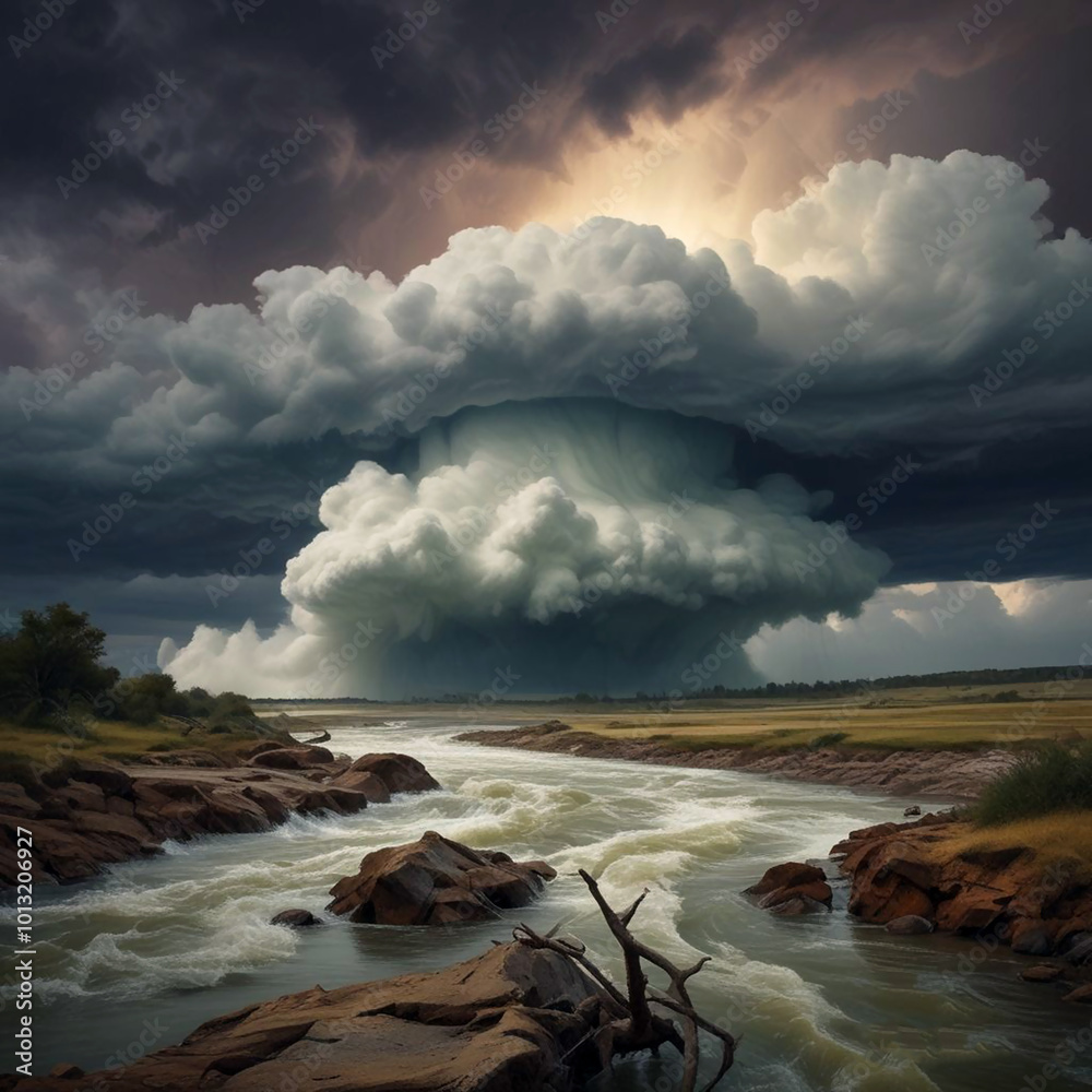 Landscape photography of natural disaster, storm with lightning and ...