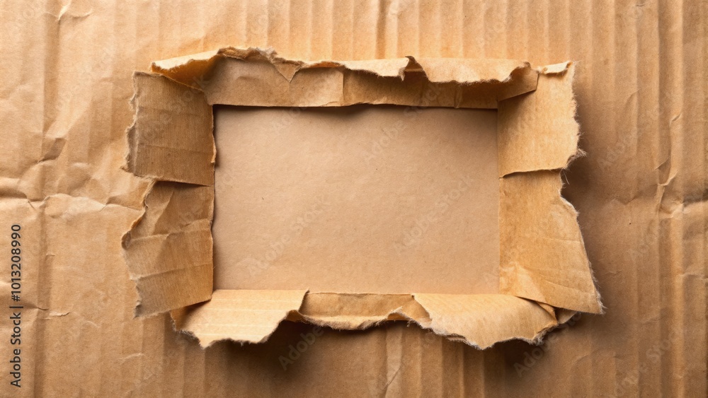 Rustic torn brown paper frame enhances craft projects. Its square hole ...