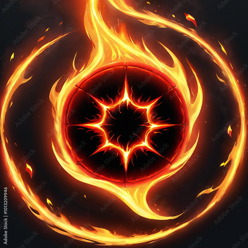 Burning Magic Circle with Six Pointed Star, Game UI Element Stock ...