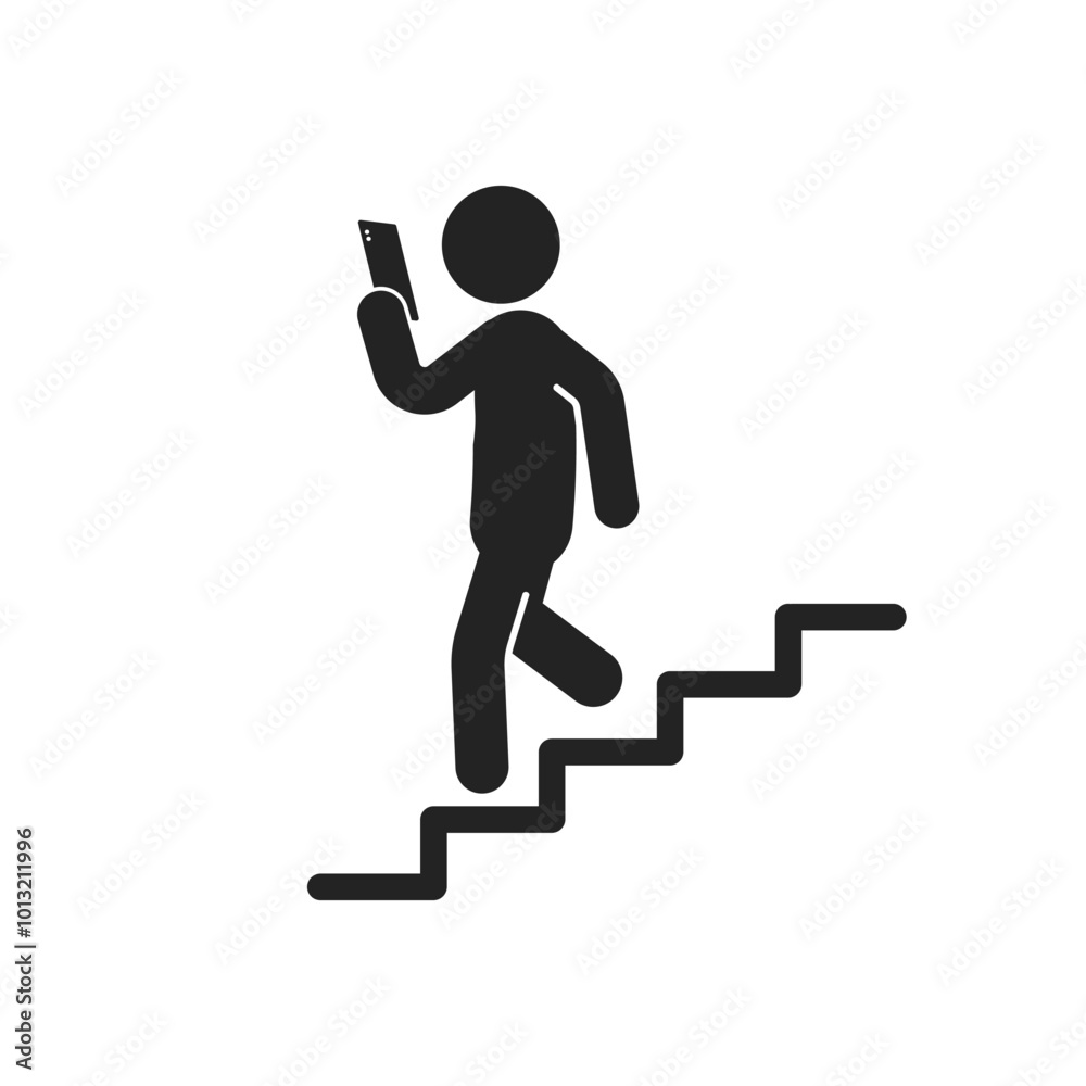 Isolated illustration of man stick figure walking down stair with hold ...