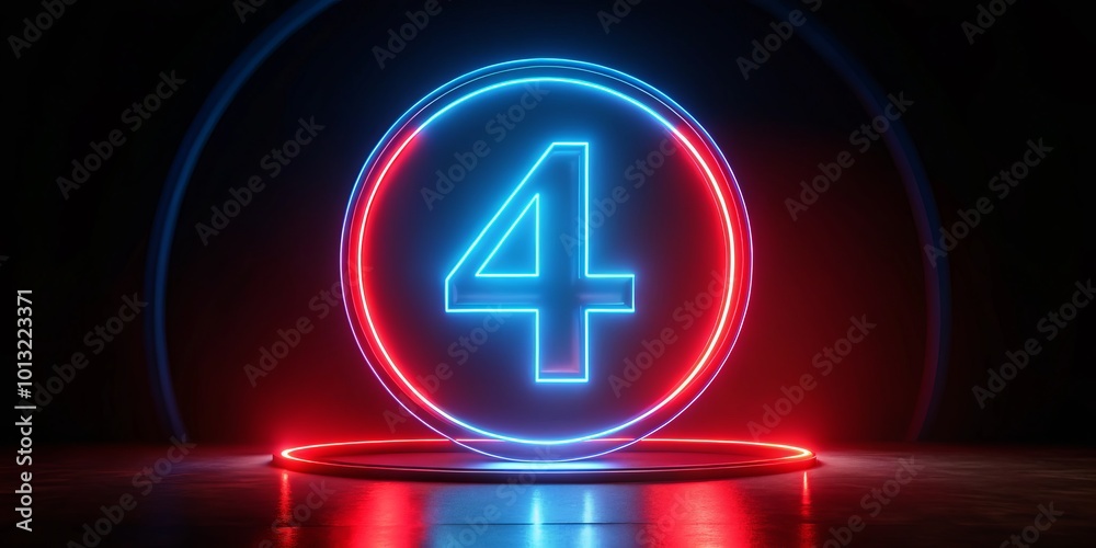 This stunning 3D visualization features a radiant red and blue neon ...