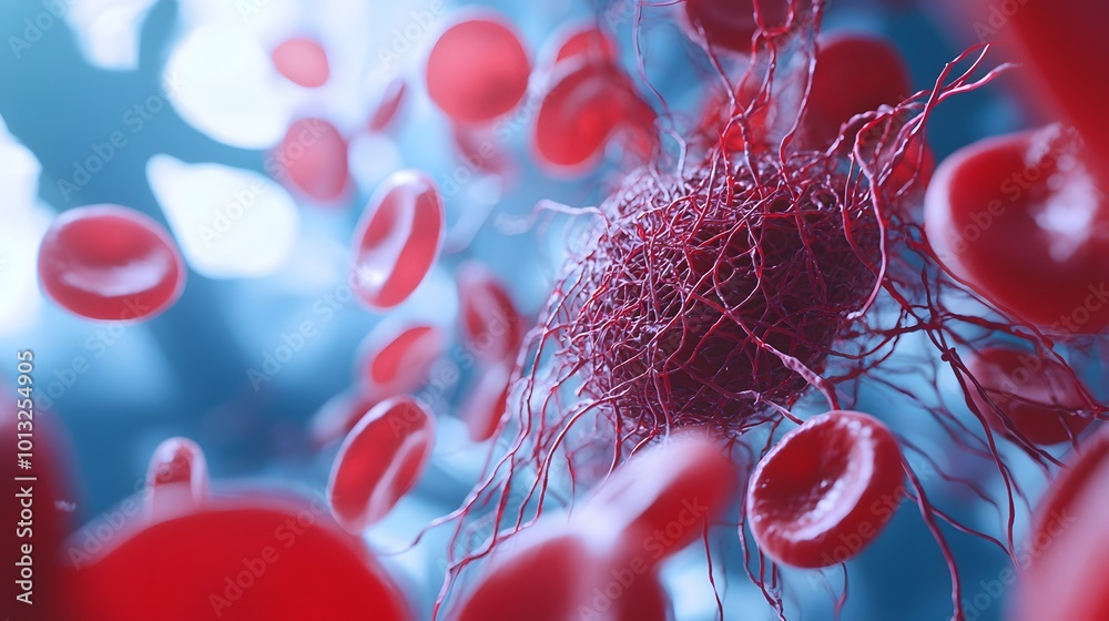 Clot Canvas:components of our blood. Platelets and fibrin fibers ...