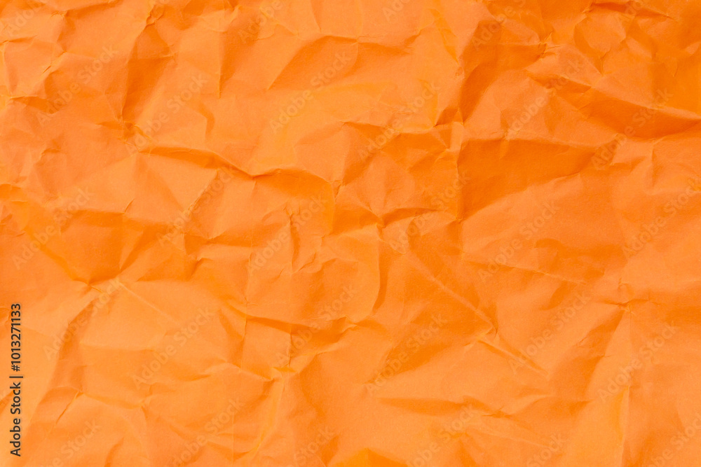 Top view and full frame of wrinkled or crumpled orange paper texture ...