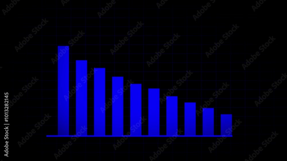 Abstract blue color decreasing business graph chart animation on black ...