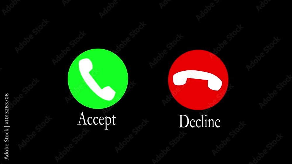 Incoming call ring icon animation call accept or decline text on a ...