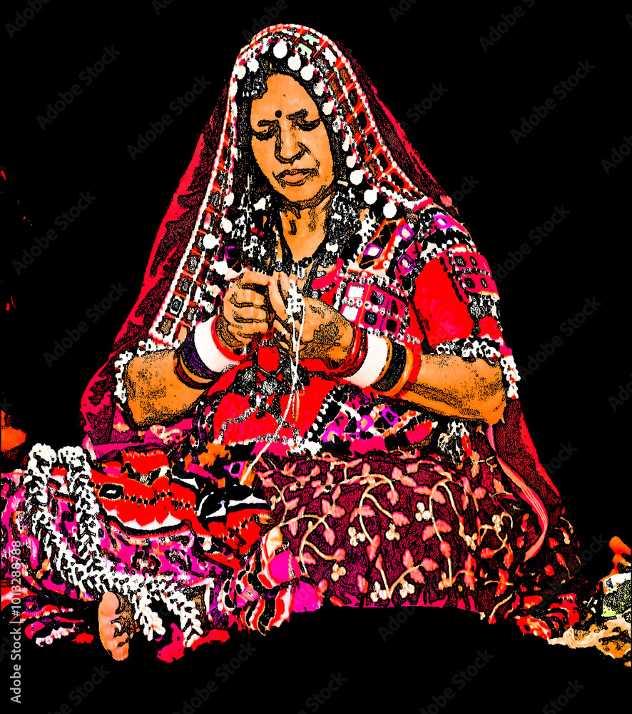 Portrait Digital Art - The Lambani tribes doing embroidery, they also ...