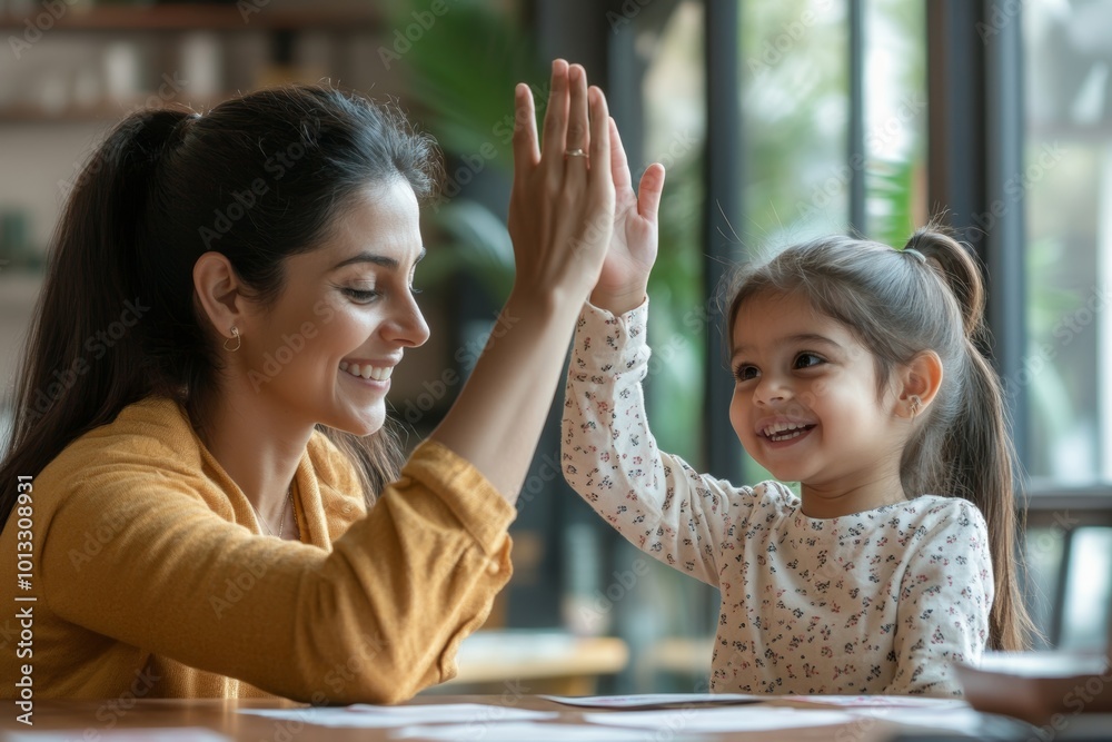 Caring Indian mother checks daughter skills in multiplication, family ...