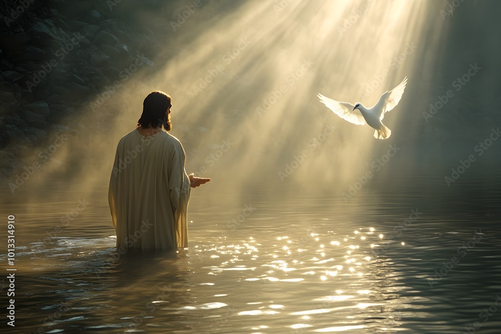 Christianity. Jesus is baptized by John in the Jordan River, and the ...
