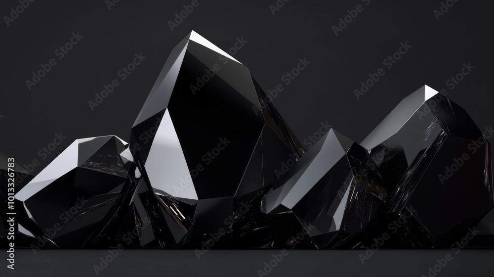 glossy geometric 3D shapes, large geodes, minimal lighting, minimal ...