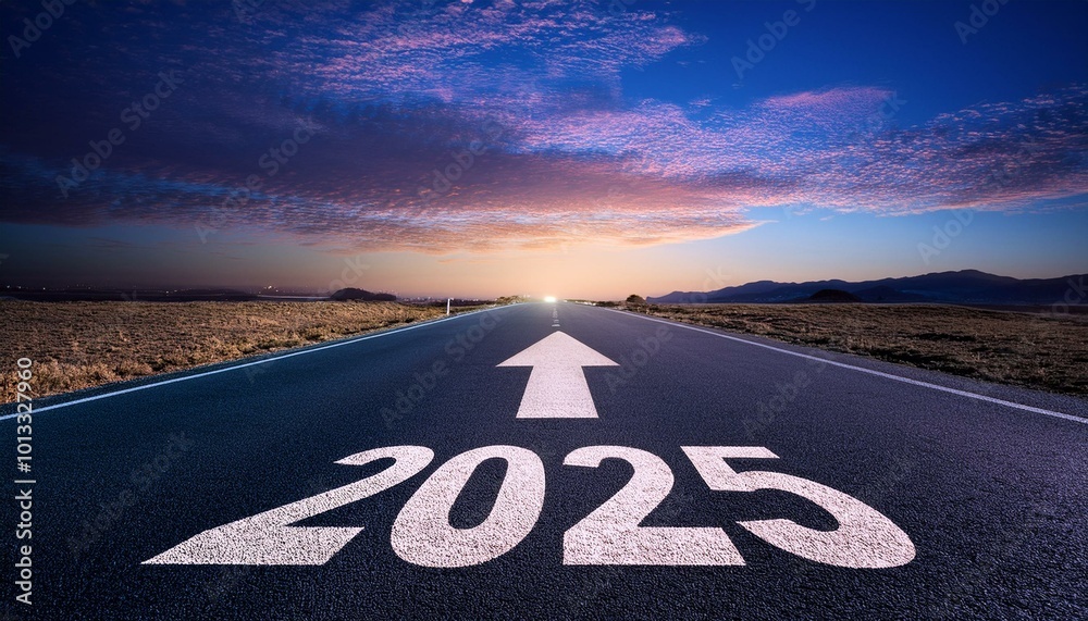 road to the world, road with written 2025 and arrow pointing towards ...