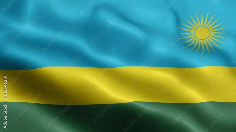 4k render Rwanda Flag video waving in wind Rwanda Flag Wave Loop waving ...