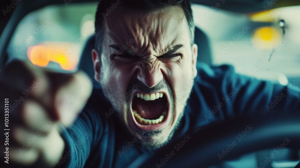 A raging individual, caught in the middle of an intense road rage ...
