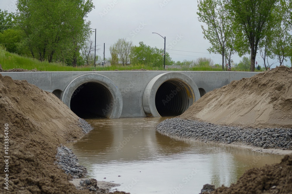 Photo & Art Print Flood control drainage infrastructure, featuring ...