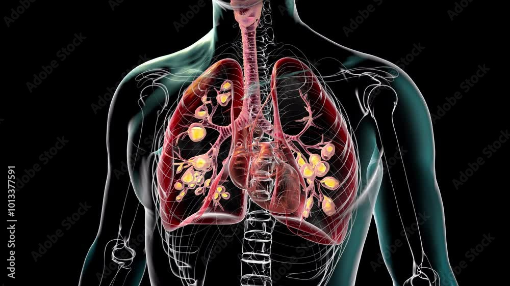 Lungs affected by cystic fibrosis, a genetic disorder causing thick ...