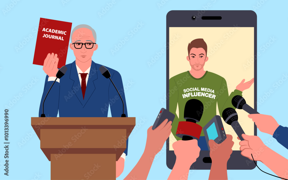 Simple flat cartoon illustration shows that nowadays people trust ...