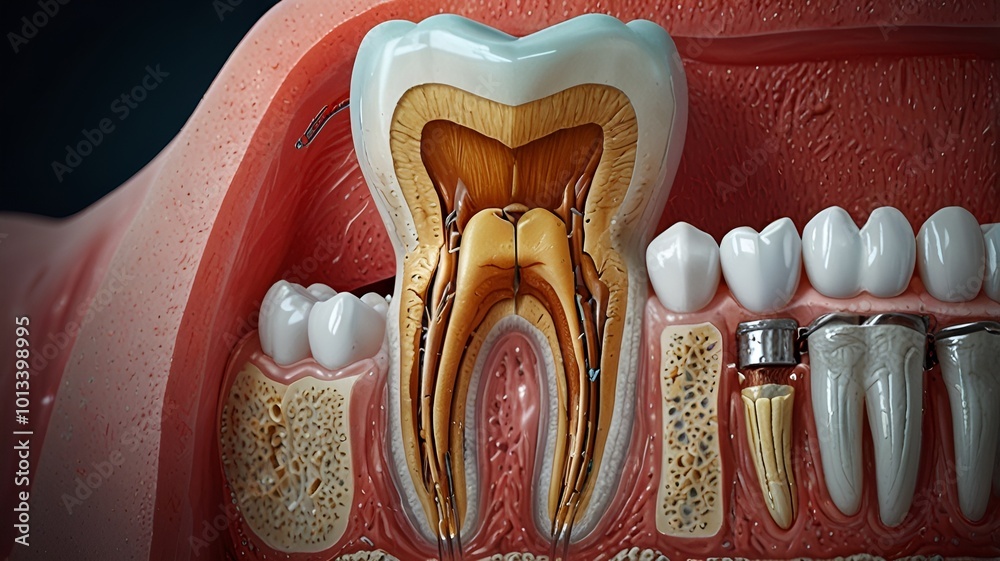 Medical, xray and illustration of teeth in mouth for wisdom tooth ...