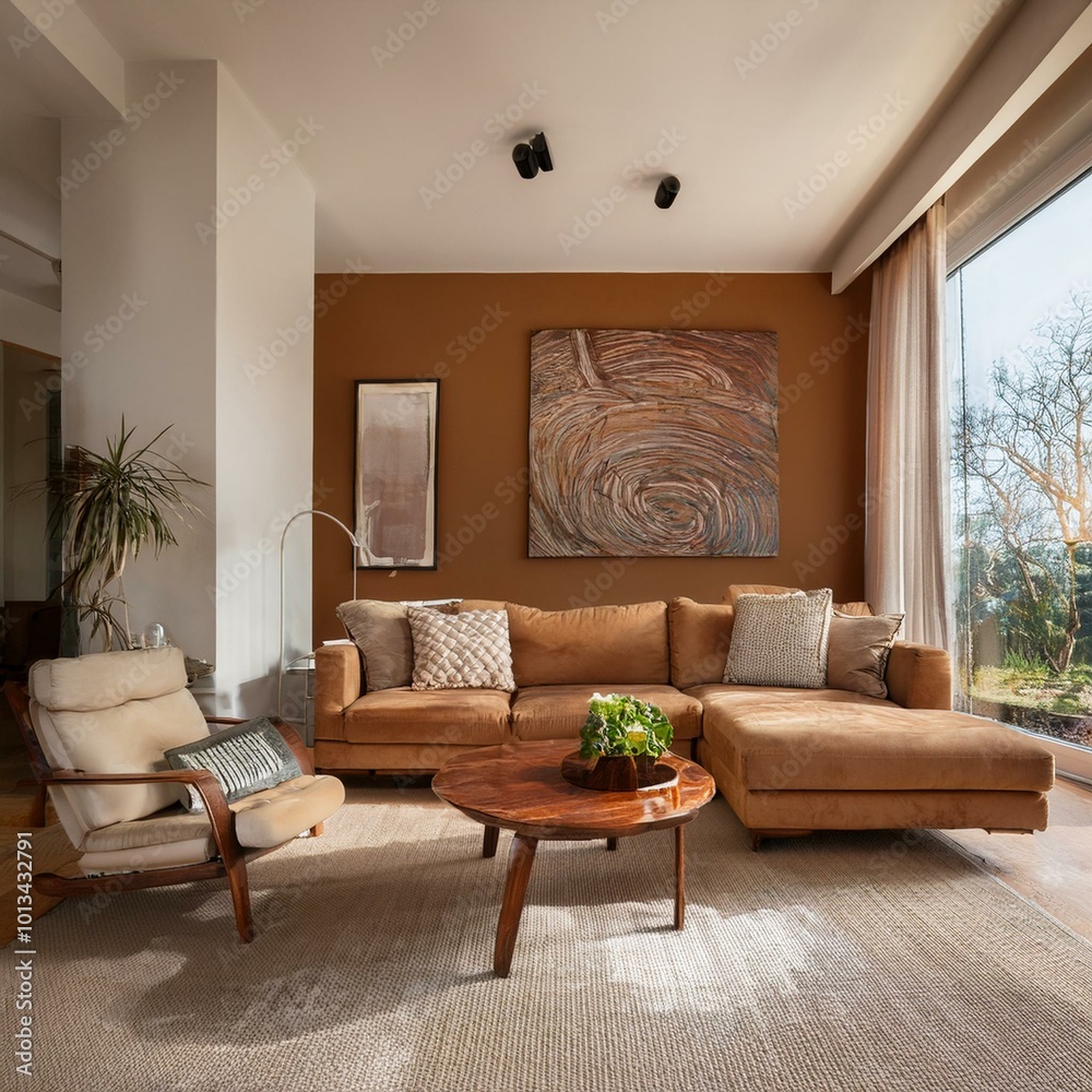 Modern Earth-Tone Interior. An earth-toned, modern living room with ...