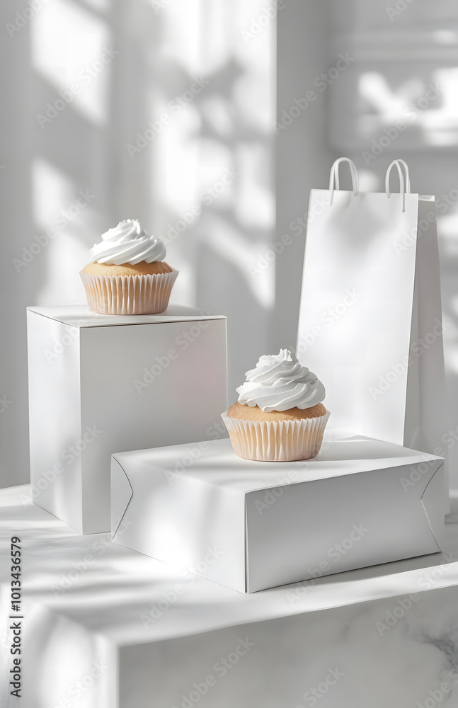 FREE Ocean BAKERY Outline Mockup with a white box design, paper bag ...