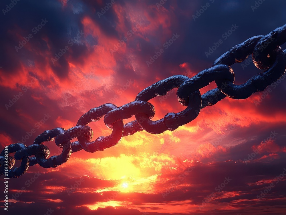 individual breaking free from chains during a dramatic sunset the ...