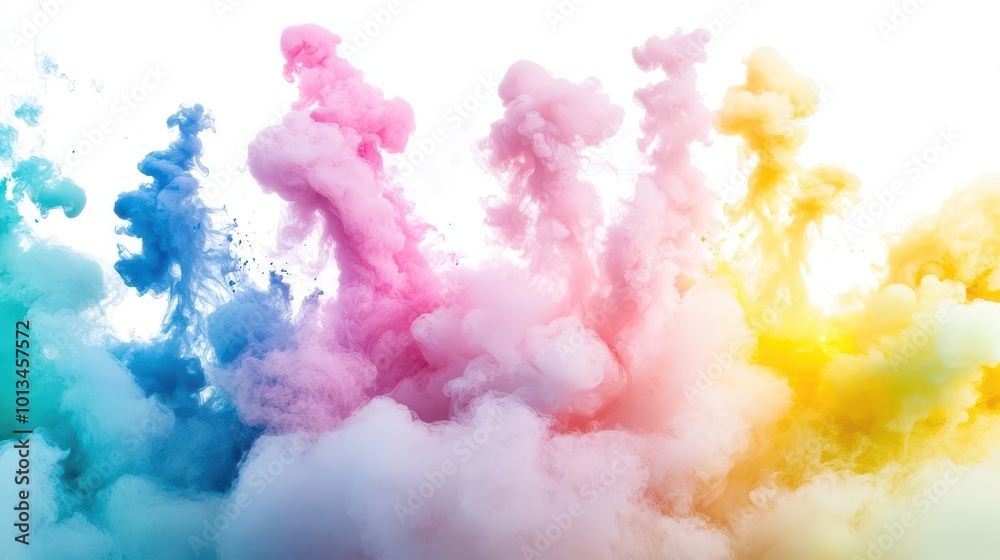 vibrant explosion of colorful smoke bombs, creating billowing clouds of ...