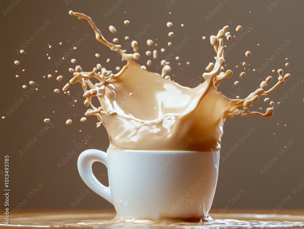 Latte Splash Art A Coffee Cup Filled with Artistic Mid-Splash Details ...