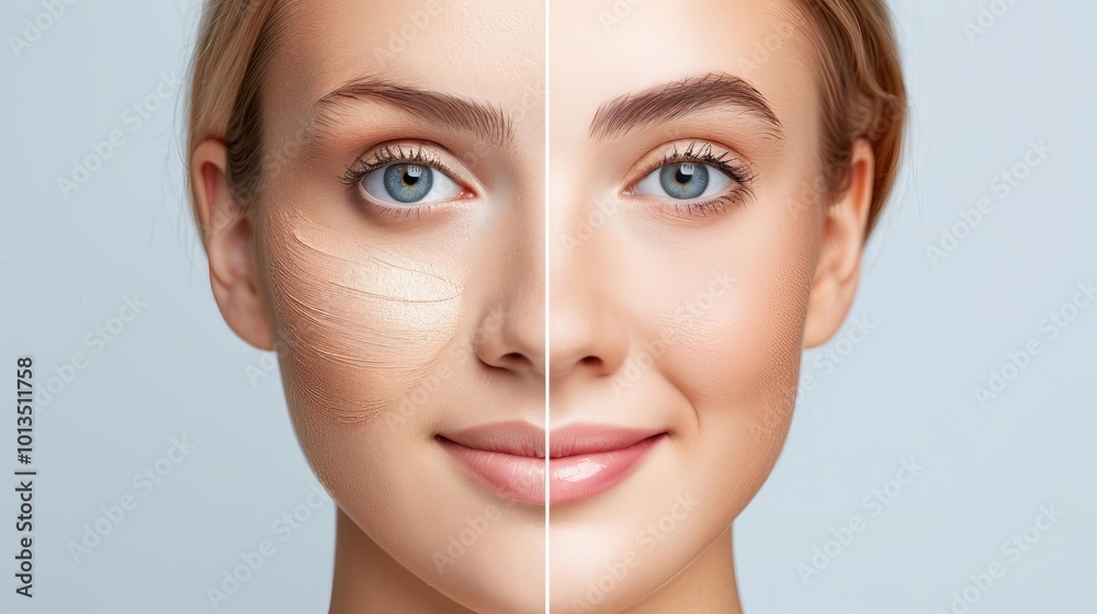 Dynamic split-screen image, one side showing the application of ...