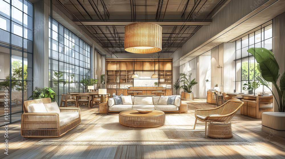 Exemple de dessin d'architecte décorateur d'intérieur d'un open space ...